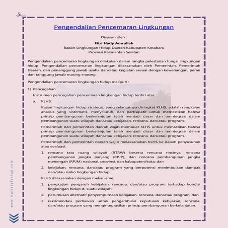 Pengendalian pencemaran lingkungan hidup | PDF