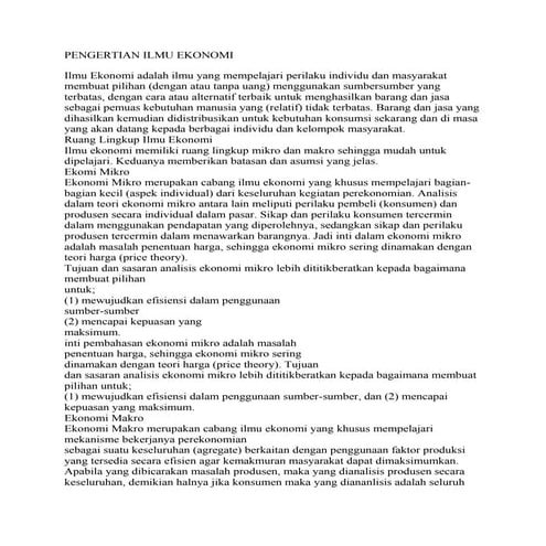 Pengertian ilmu ekonomi | DOCX