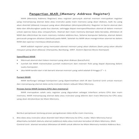 Pengertian mar (memory address register) | PDF