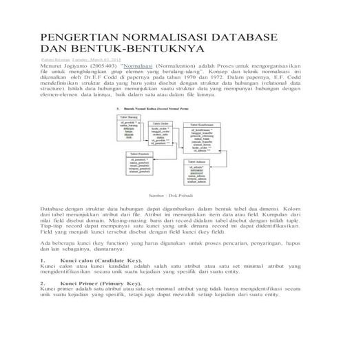 Pengertian normalisasi database dan bentuk | DOCX