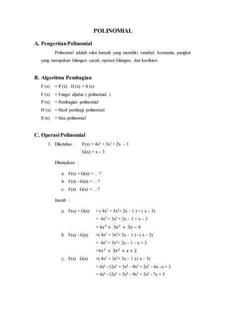 Soal dan Pembahasan POLINOMIAL Matematika SMA kelas XI | PPT