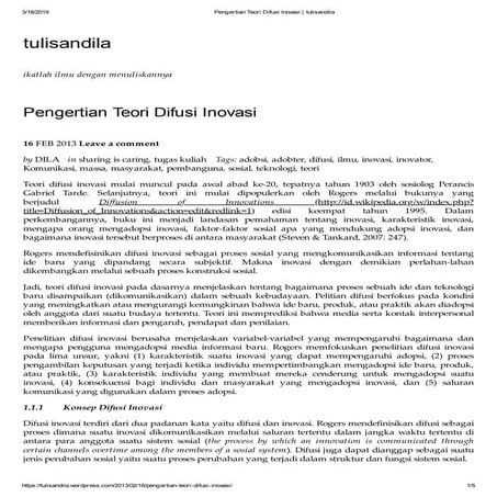 Pengertian teori difusi inovasi tulisandila | PDF