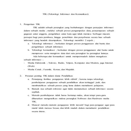 Pengertian tik, dan peran dalam bidang pendidikan | DOCX