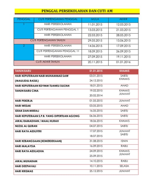 Penggal persekolahan dan cuti buku rekod | DOC