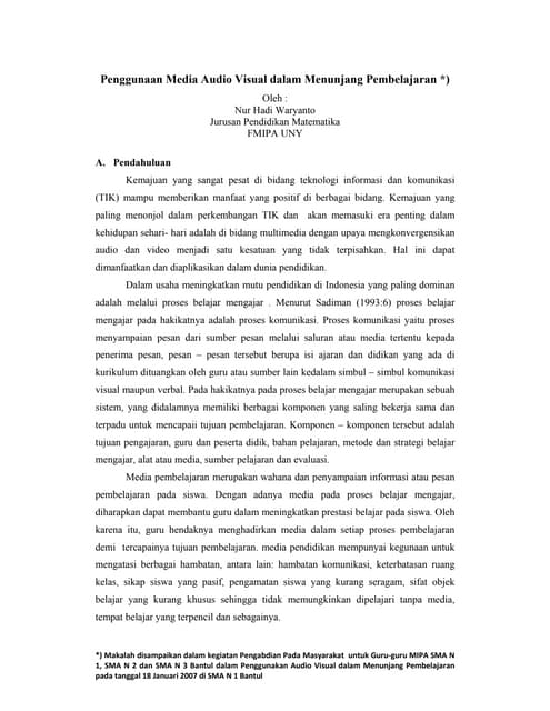 Jenis dan karakteristik media pembelajaran | PPT