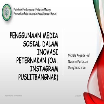 Penggunaan media sosial dalam inovasi peternakan (oa. instagram puslitbangnak | PPTX