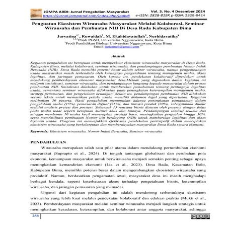 Penguatan Ekosistem Wirausaha Masyarakat Melalui Kolaborasi, Seminar Wirausaha dan Pembuatan NIB ...