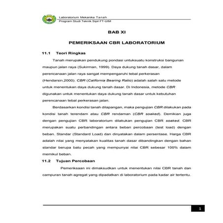 Metode uji cbr laboratorium | PDF