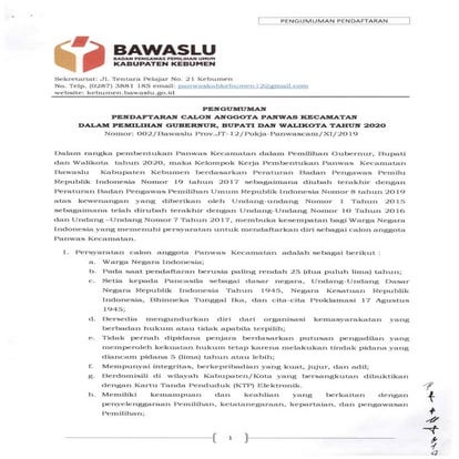 Pengumuman rekrutment-panwascam | PDF