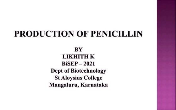 Production of Penicillin by Fermentation | PPTX | Chemistry | Science