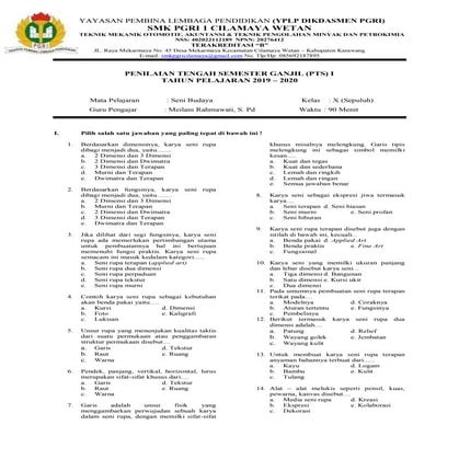Penilaian Tengah Semester Ganjil SEni Budaya dan Kesenian (SBK)_Kelas X | PDF