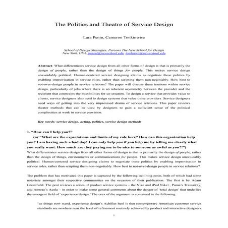 Theatrical Politics of Service Design | PDF