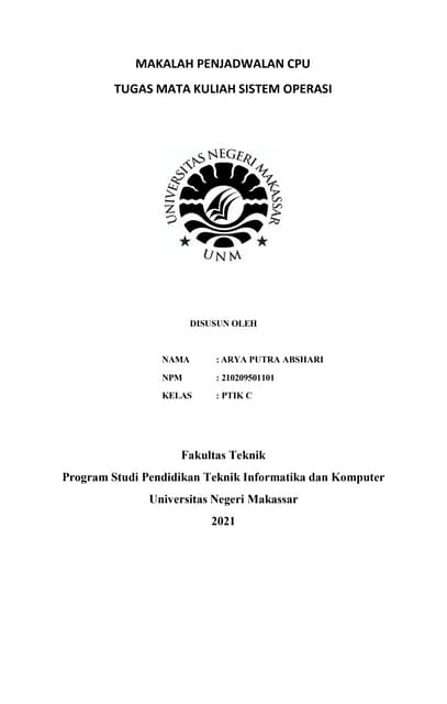 Materi Penjadwalan CPU & Algoritma Penjadwalan CPU | PPT