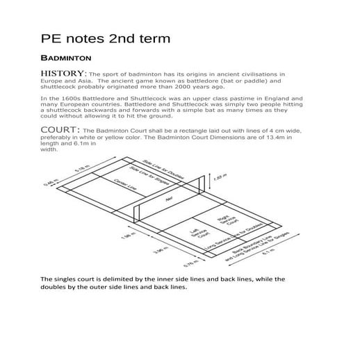 Pe notes 2nd term | DOC | Badminton | Sports