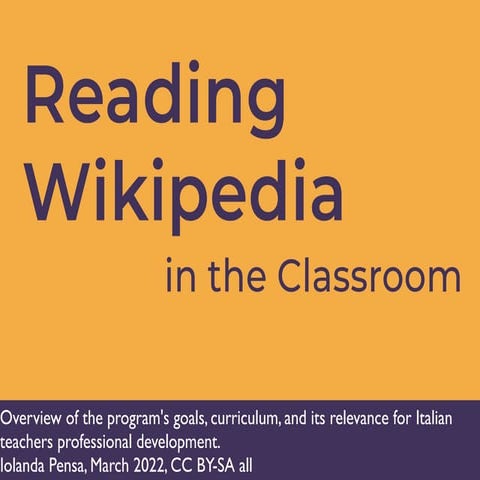 Reading Wikipedia in the classroom-Presentazione - Leggere Wikipedia in ...