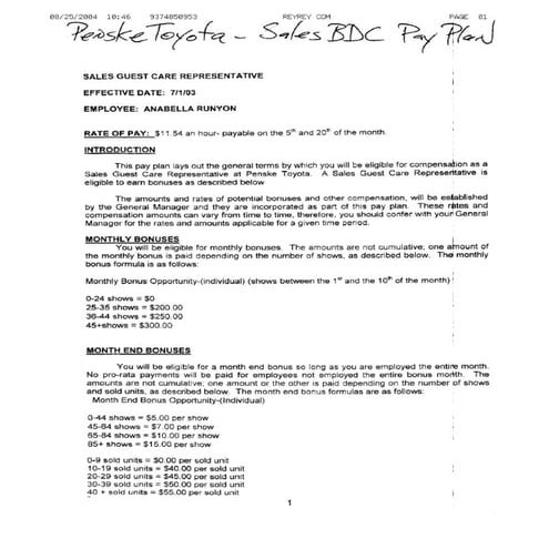 Penske Toyota BDC Pay Plans | PDF