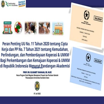 Pentingnyaa UU Ciptaker dan PP No. 7 Tahun 2021 Thd UMKM dan Koperasi ...