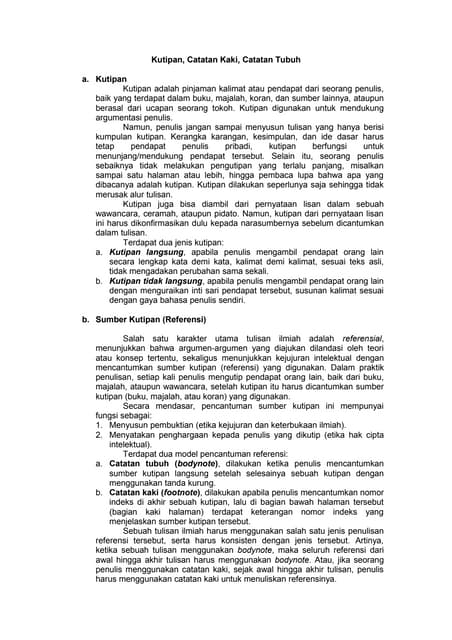 TATA CARA PENULISAN KUTIPAN PADA KARYA TULIS ILMIAH | PPTX