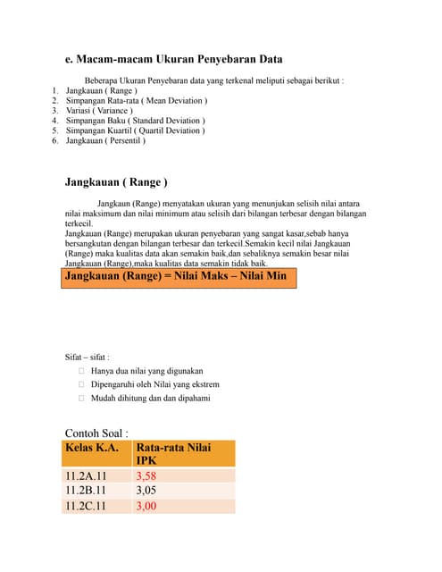 PPT Statistika - Ukuran Penyebaran Data | PDF