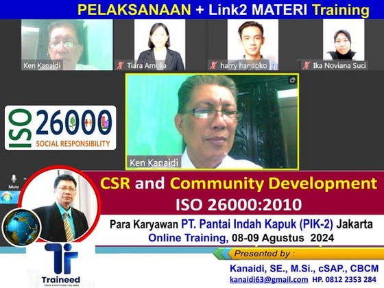 Rundown Acara TRAINING "CSR/TJSL & Community Development (ISO 26000 ...