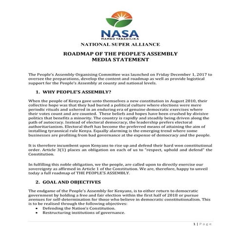 People's Assembly road map | PDF | Civic affairs | Politics