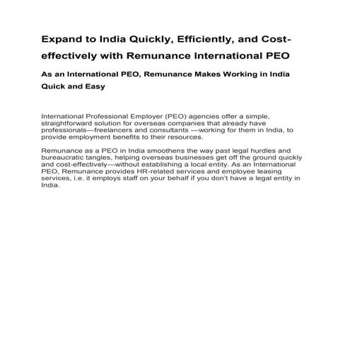Remunance| PEO services in India | PDF