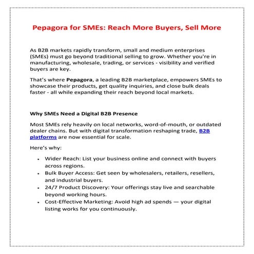 Pepagora for SMEs - Reach More Buyer - Sell More | PDF