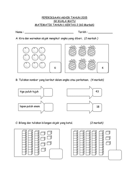 SOALAN PEPERIKSAAN AKHIR TAHUN MATEMATIK TAHUN 2 | DOC