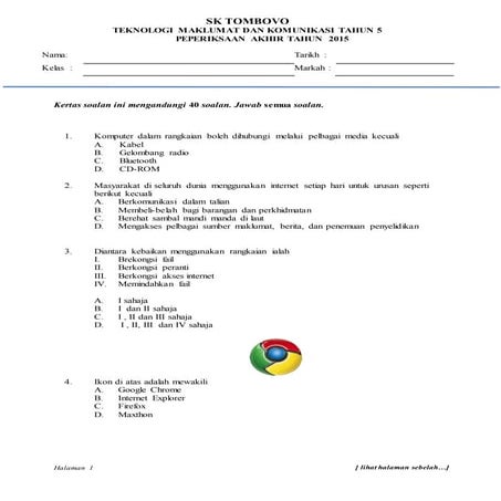 Peperiksaan akhir tahun tmk tahun 5 | PDF