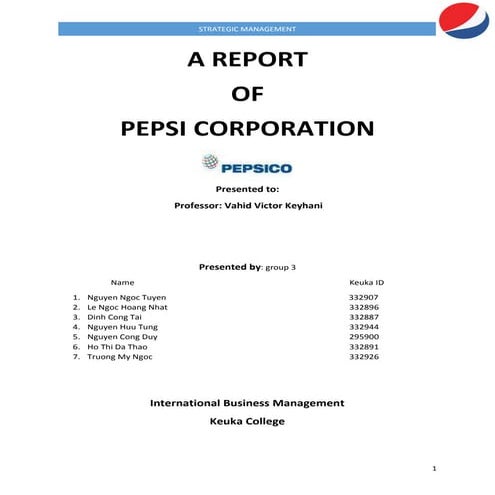 Pepsico corporation strategic mnt report | PDF