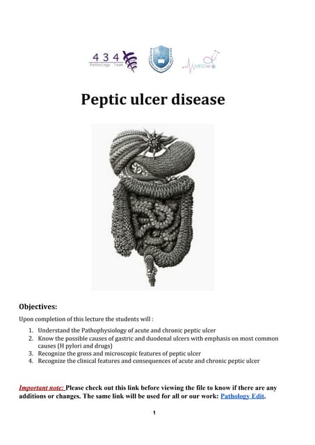 Pathophysiology of Peptic ulcer | PDF