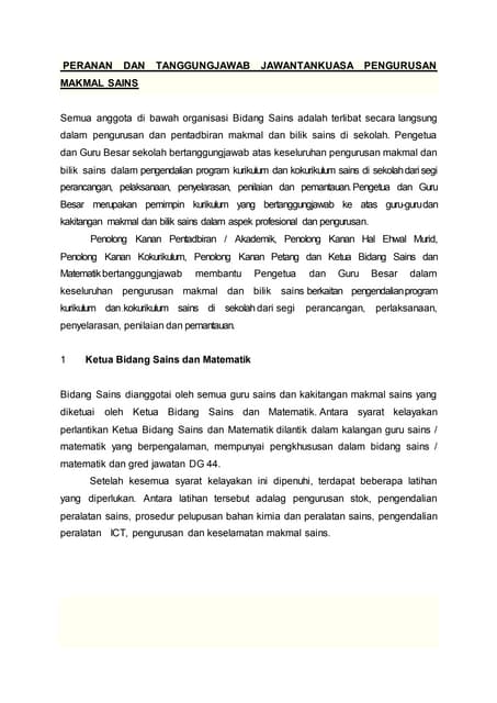 Peranan guru & pembantu makmal | PDF