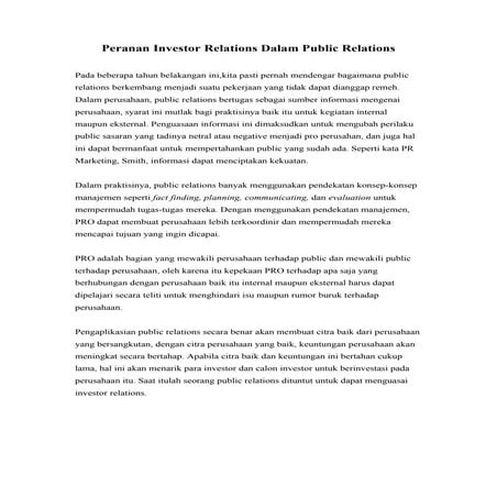 Peranan investor relations dalam public relations | PDF