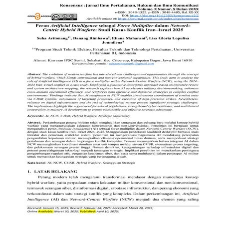 Peran Artificial Intelligence sebagai Force Multiplier dalam Network-Centric Hybrid Warfare | PDF