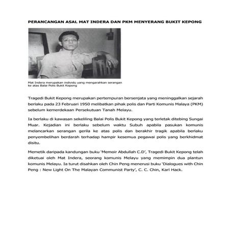 Perancangan asal mat indera dan pkm menyerang bukit kepong | PDF