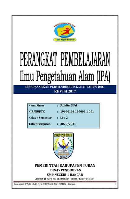 PROGAM TAHUNA (PROTA) IPA K13 SMP KELAS 9 | PDF