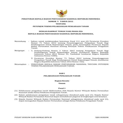 Peraturan kepala-bpn-ri-nomor-5-tahun-2012 | PDF