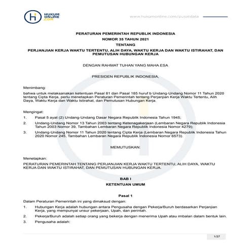 Peraturan-Pemerintah-Nomor-35-tahun-2021-Perjanjian-Kerja-Waktu-Tertentu-Alih-Daya-Waktu-Kerja ...
