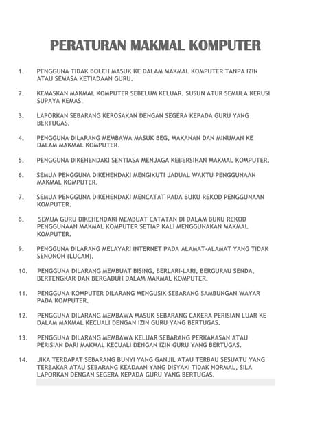 Peraturan makmal komputer untuk bilik komputer | PDF