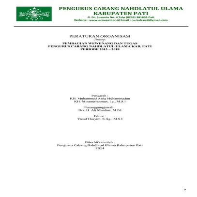 Peraturan organisasi tentang pembagian tugas dan wewenang pcnu kab ...