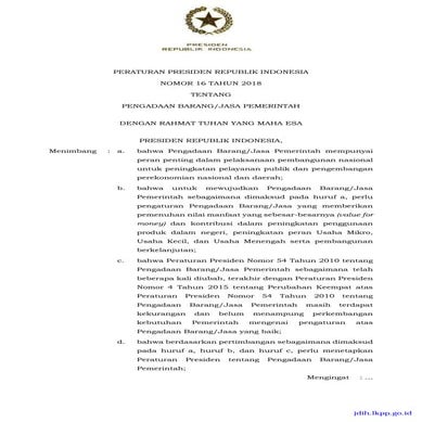 Peraturan presiden nomor 16 tahun 2018 | PDF