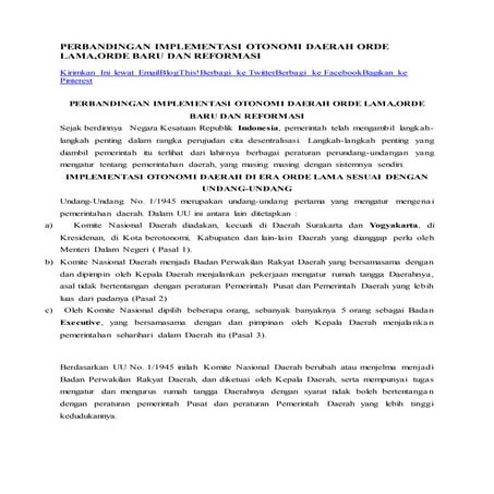 Perbandingan implementasi otonomi daerah orde lama | DOCX