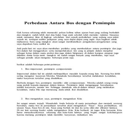 Perbedaan antara bos dengan pemimpin | DOCX