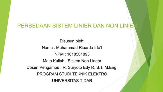 Tugas 1 perbedaan sistem linier dan non linier | PPT