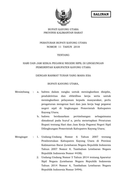 Perdes No.6 Th 2015 tentang Hari dan Jam kerja Pemerintah Desa ...