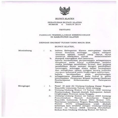 Perbup nomor 6 tahun 2014 | PDF