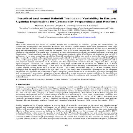 Perceived and actual rainfall trends and variability in eastern uganda ...