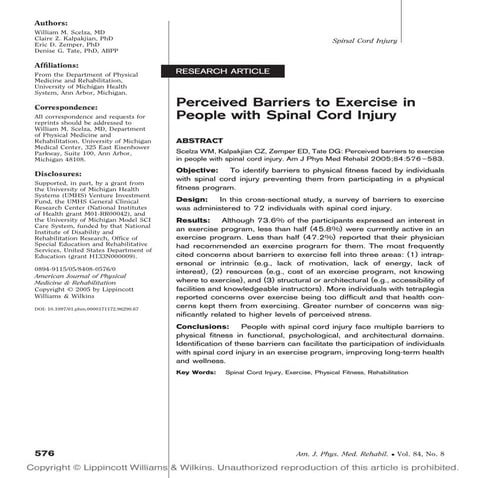 Perceived barriers to exercise in people with spinal cord injury | PDF
