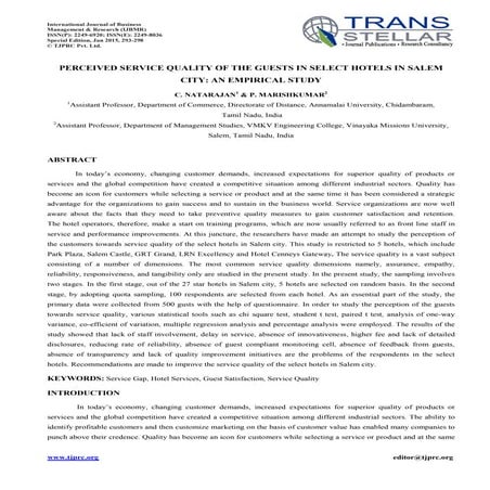 Perceived service quality of the guests in select hotels in salem | PDF