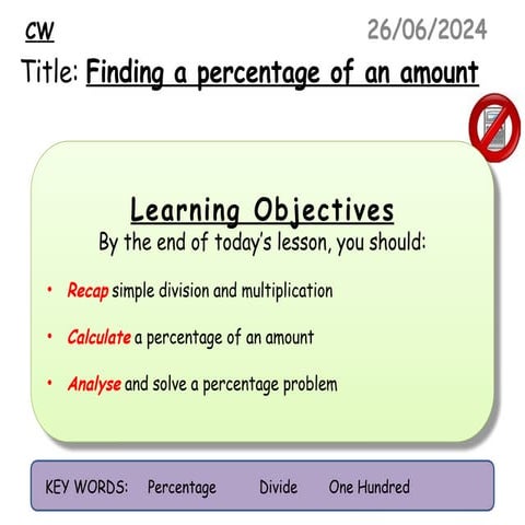Percentages-of-amounts-NC.pptx. Calculating and finding percentage of ...